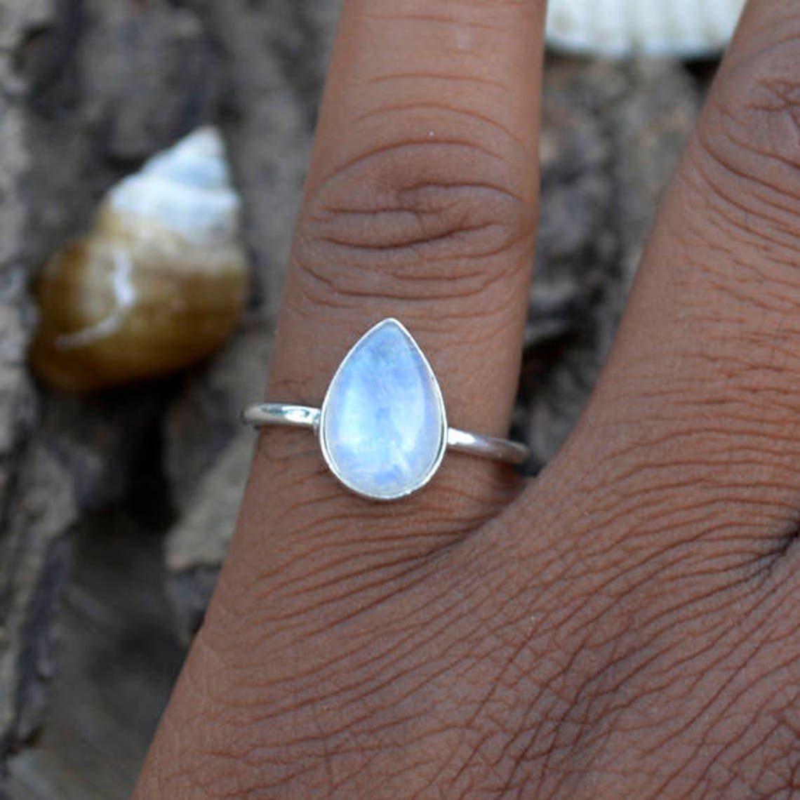 Rainbow Moonstone Ring Pear Moonstone Ring 925 Sterling - Etsy