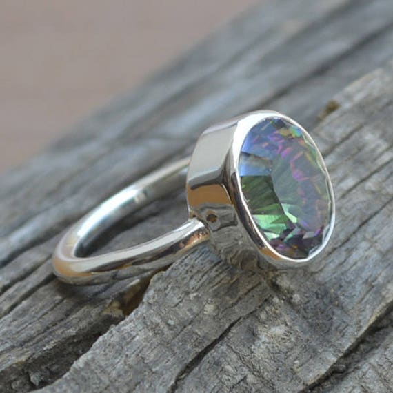 Midnight Rainbow Quartz Ring Bezel Set Ring 925 Sterling | Etsy