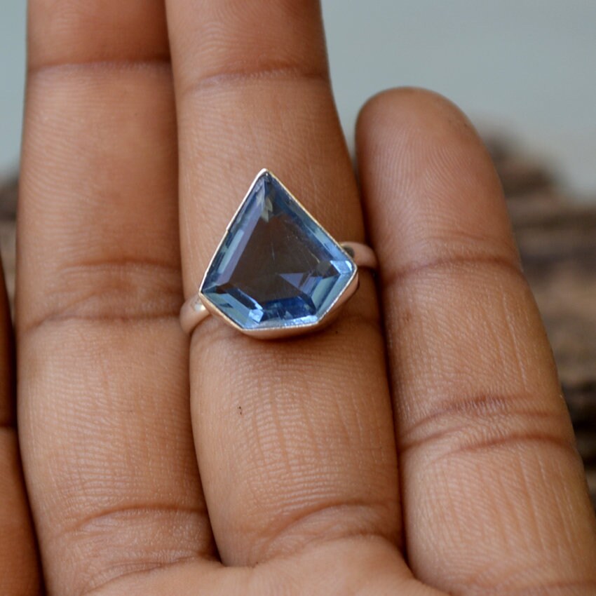 Blue Quartz Ring Diamond Shape Cut Blue Quartz Ring | Etsy