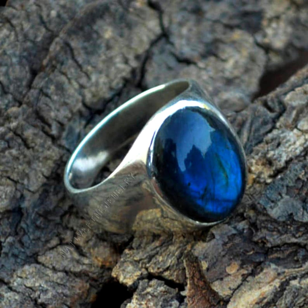 Fine Blue Fire Labradorite and Sterling Silver Ring -oval Labradorite ...