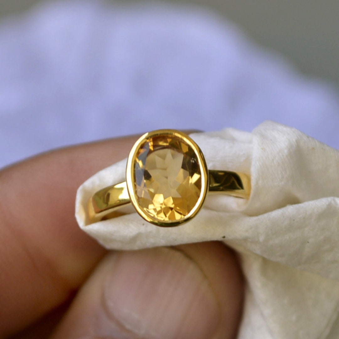 3 Carat Citrine Gold Ring, 14K Yellow Gold Citrine Ring, Natural ...