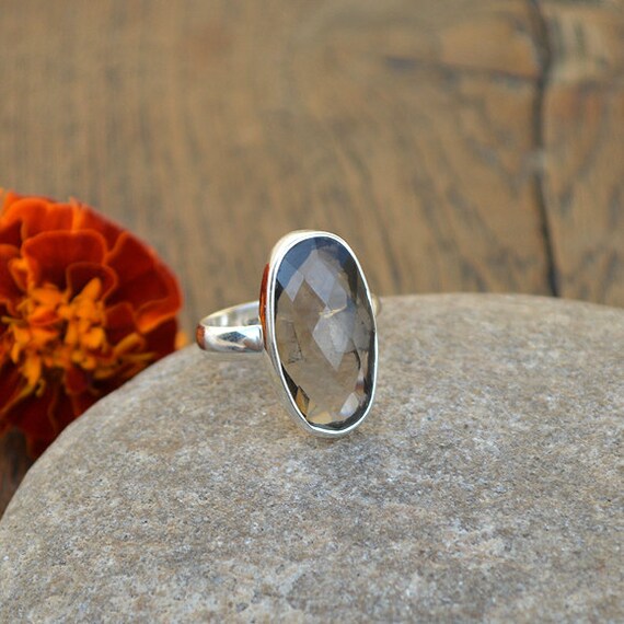 Smoky Quartz Ring Simple Setting Statement Ring 925 Sterling | Etsy