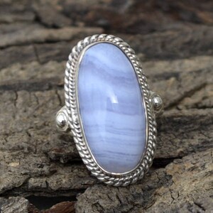 Natural Blue Lace Agate Gemstone Ring, Blue Lace Agate Ring, 925 ...