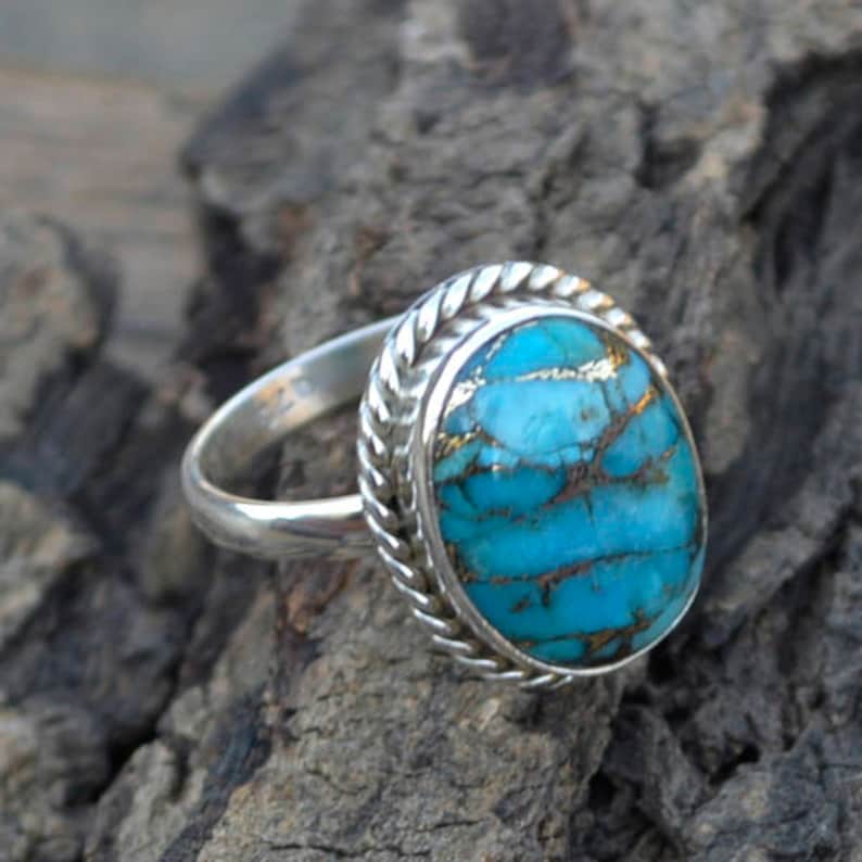 Blue Copper Turquoise Gemstone Ring 925 Sterling Silver Ring - Etsy