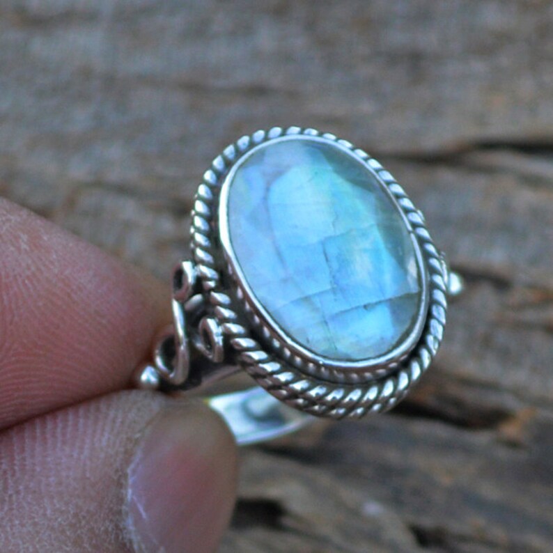 Rainbow Moonstone Gemstone Ring Faceted Gemstone Ring - Etsy