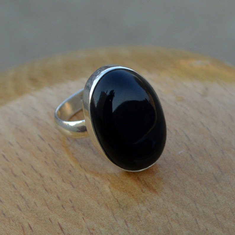 Black Onyx Gemstone Ring 925 Sterling Silver Large Onyx | Etsy