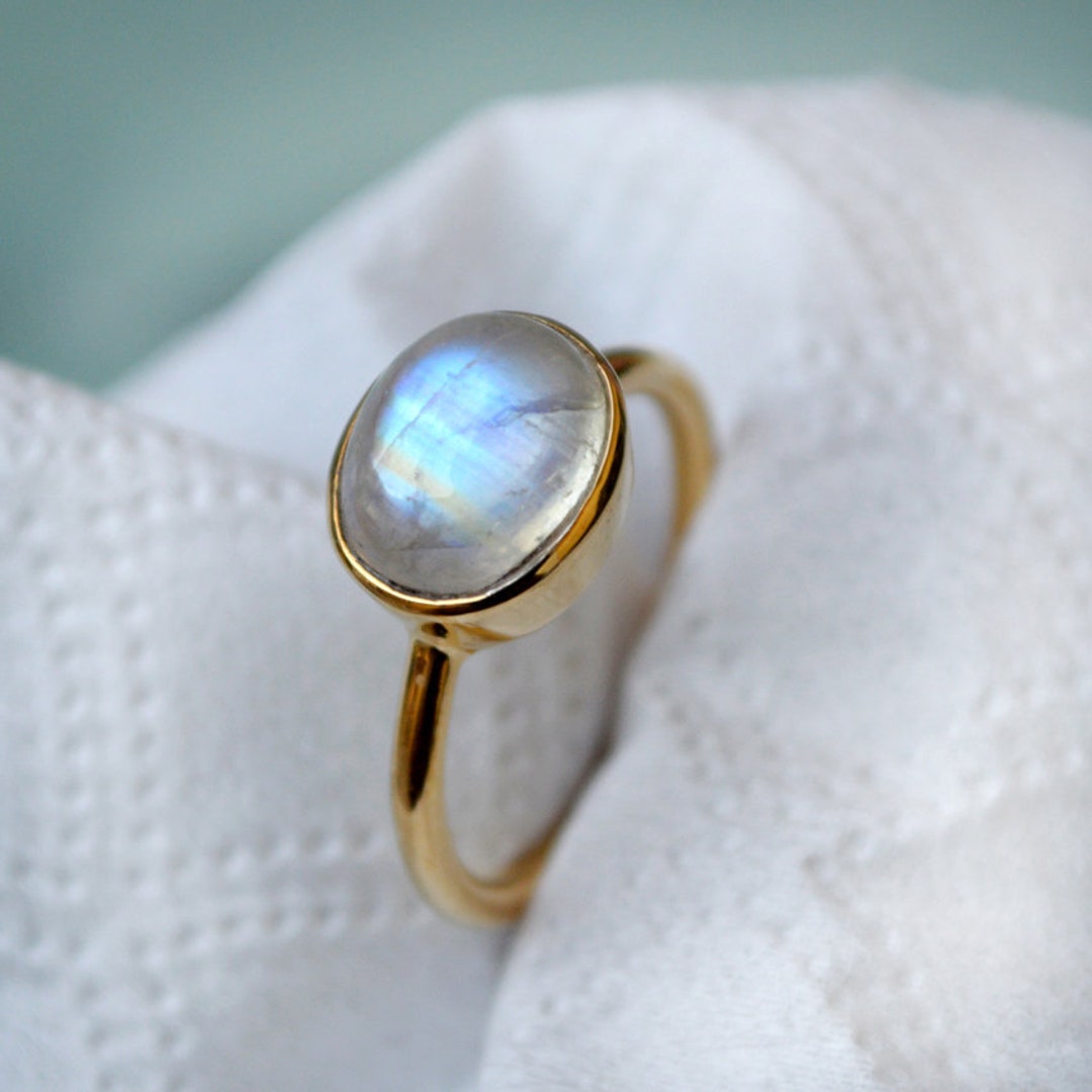 Rainbow Moonstone Gold Ring, 14k Yellow Gold Moonstone Ring, Moonstone ...