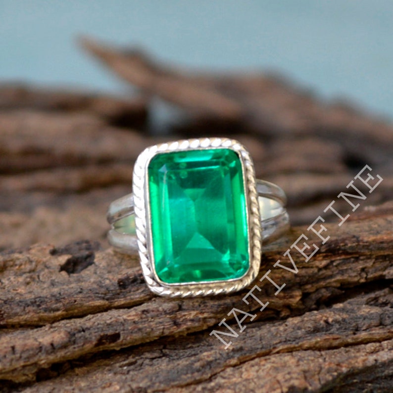 Emerald Quartz Ring Bezel Setting Emerald Ring 925 Sterling | Etsy