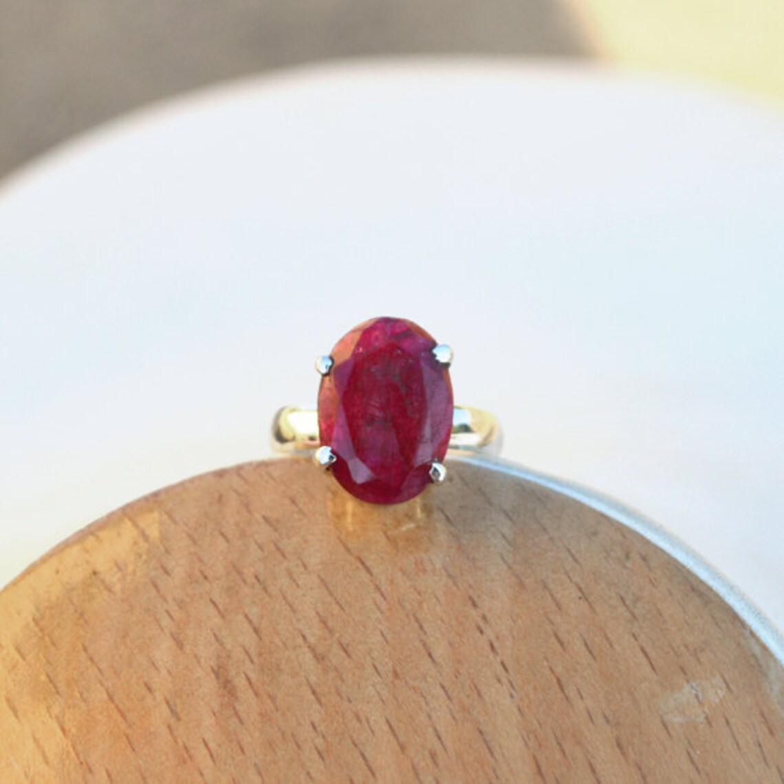 Natural Red Ruby Gemstone Ring 925 Sterling Silver Prong Set | Etsy