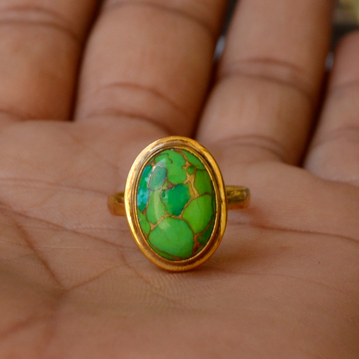 Anillo de gema turquesa de cobre verde anillo turquesa | Etsy