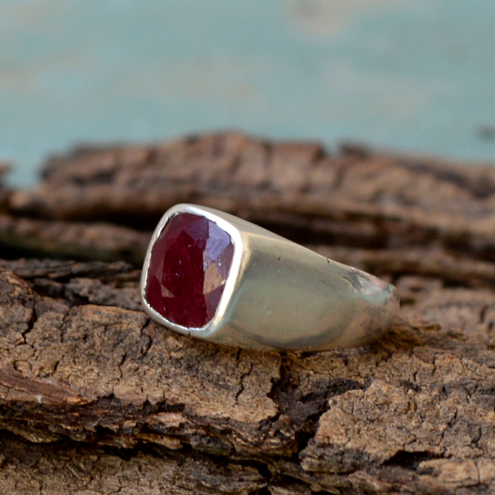 Natural Ruby Gemstone Ring Bezel Ring 925 Sterling Silver - Etsy