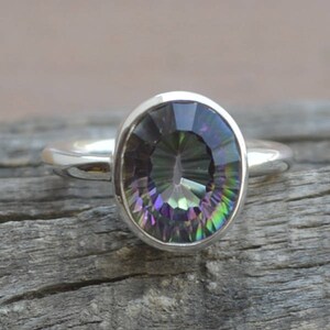 Midnight Rainbow Quartz Ring, Bezel Set Ring, 925 Sterling Silver Ring ...