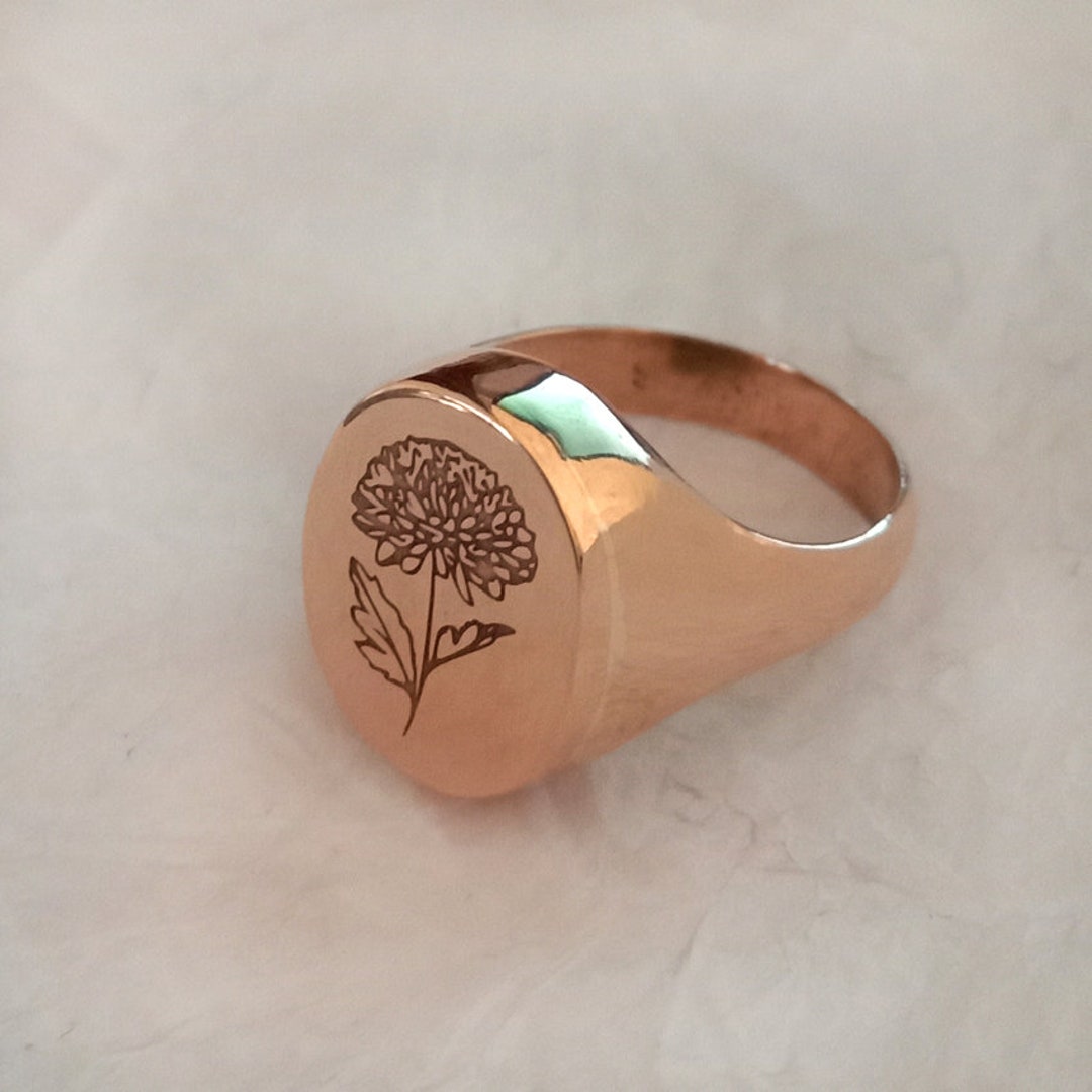 Custom Family Crest Signet Ring: Sterling Silver Flower Ring - Etsy