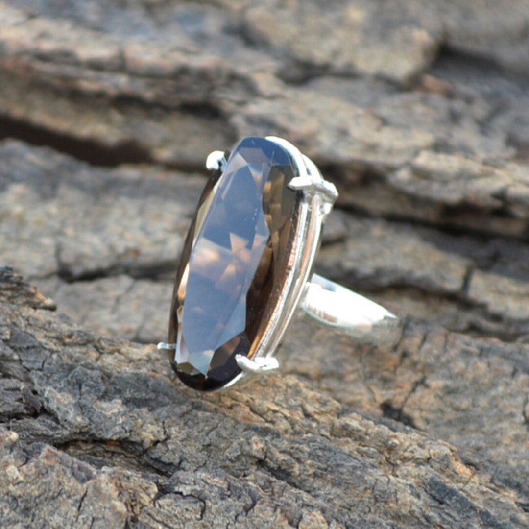 Smoky Quartz Ring - 925 Sterling Silver Ring - Beda Sahpe Smoky Cut ...