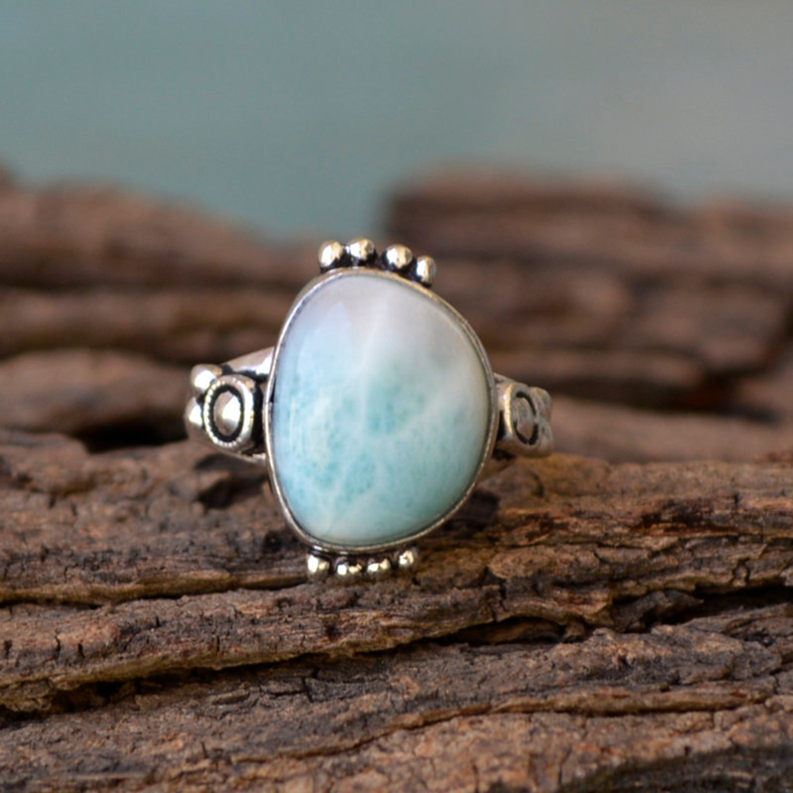 Dominican Larimar Gemstone Ring Pectolite Larimar Ring 925 - Etsy