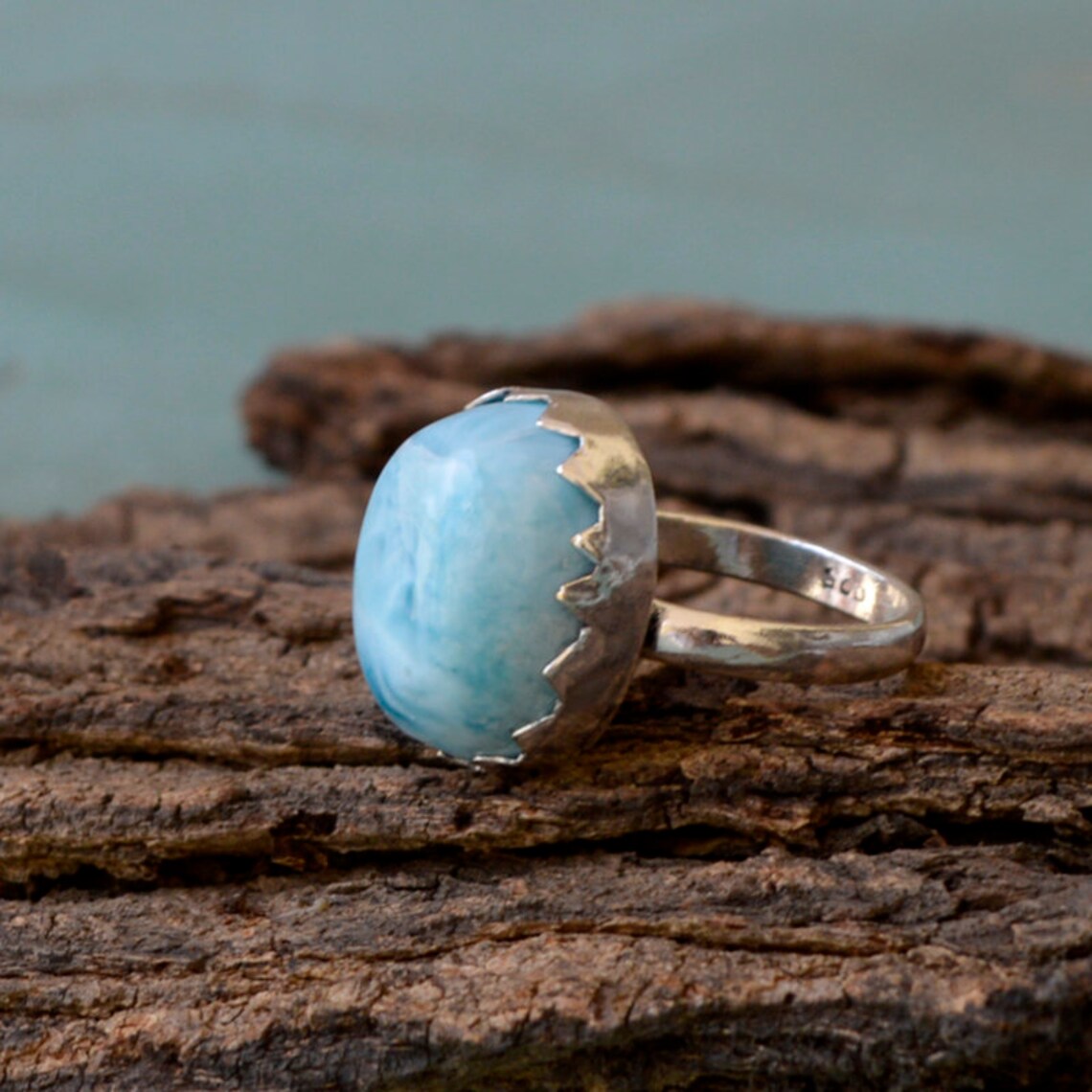 Dominican Larimar Gemstone Ring Designer Statement Ring 925 | Etsy