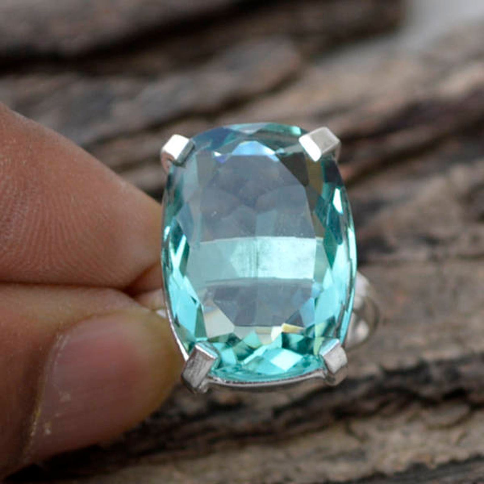 Apatite Quartz Ring Cushion Cut Apatite Ring 925 Sterling - Etsy UK