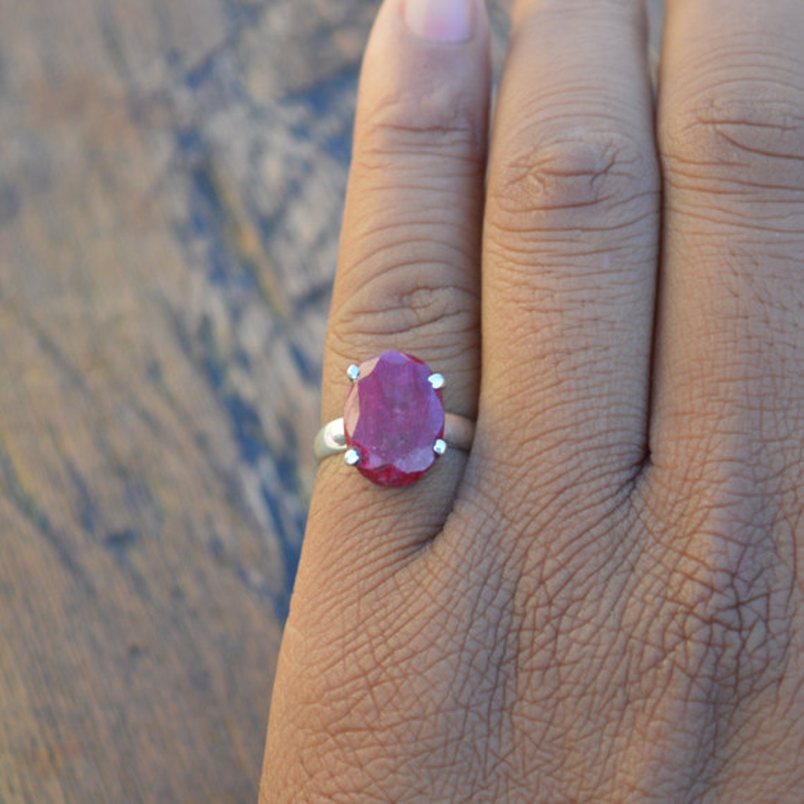 Natural Red Ruby Gemstone Ring 925 Sterling Silver Prong Set | Etsy