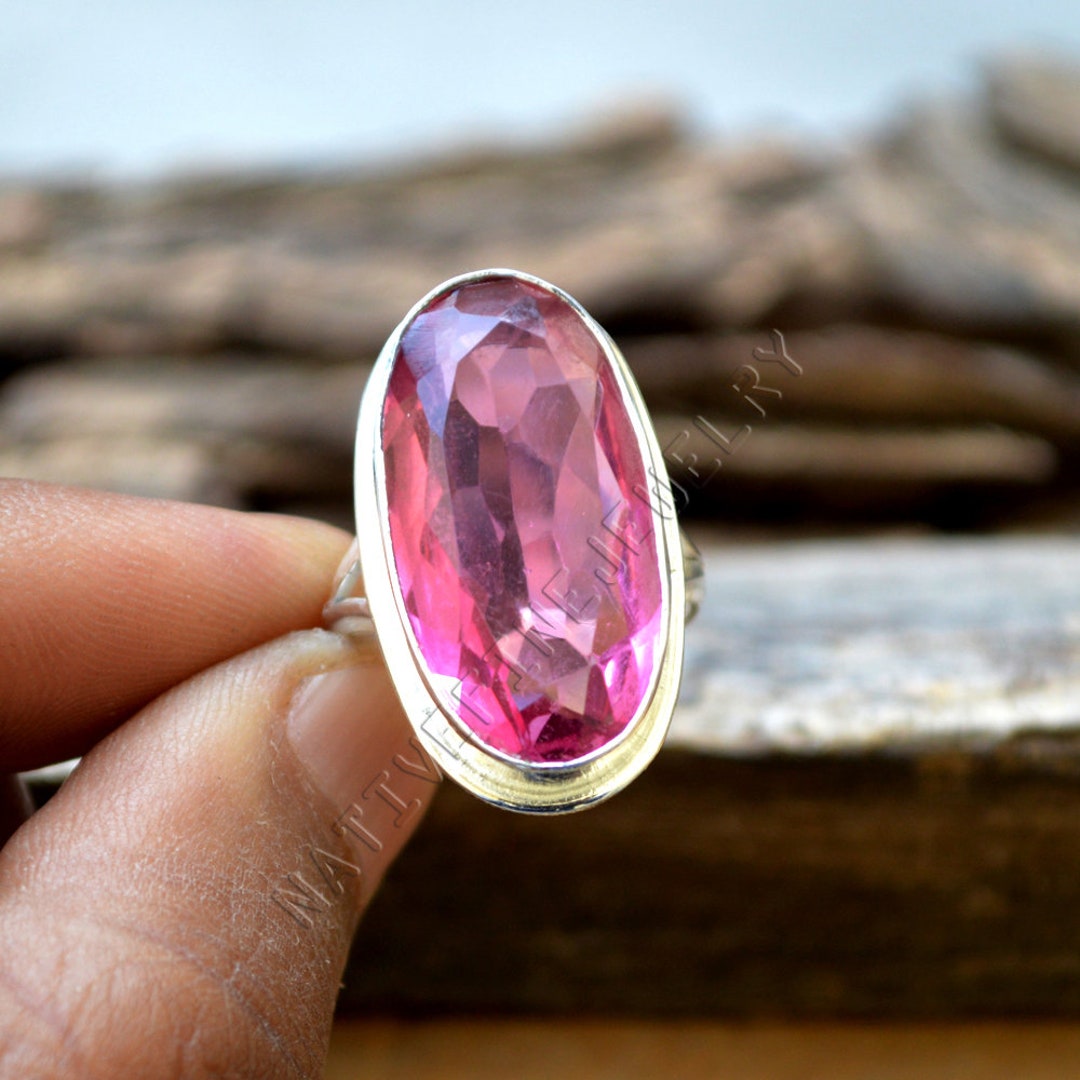 Pink Quartz Ring, Oval Cut Pink Quartz Ring, Solid 925 Sterling Silver ...