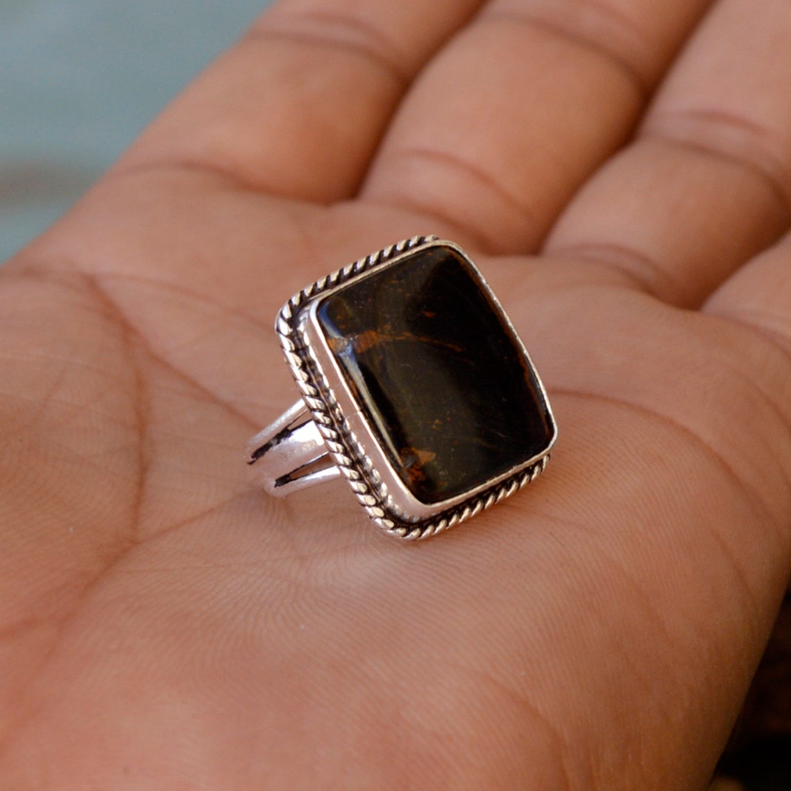 Natural Blue Tiger Eye Gemstone Ring 925 Sterling Silver - Etsy