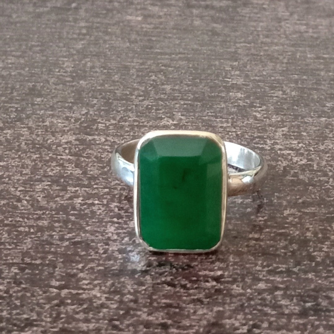 Natural Emerald Gemstone Ring, Emerald Ring, 925 Sterling Silver Ring ...