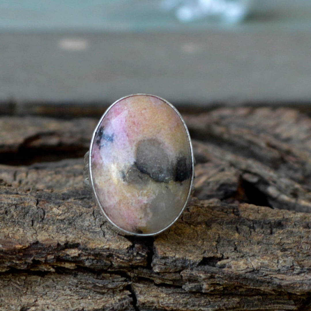Australian Rhodonite Jasper Ring: Oval Sterling Silver Bezel Set - Etsy