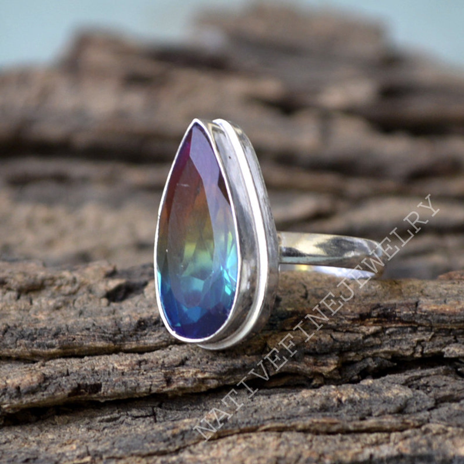 Bi Color Tourmaline Quartz Ring 925 Sterling Silver Ring - Etsy