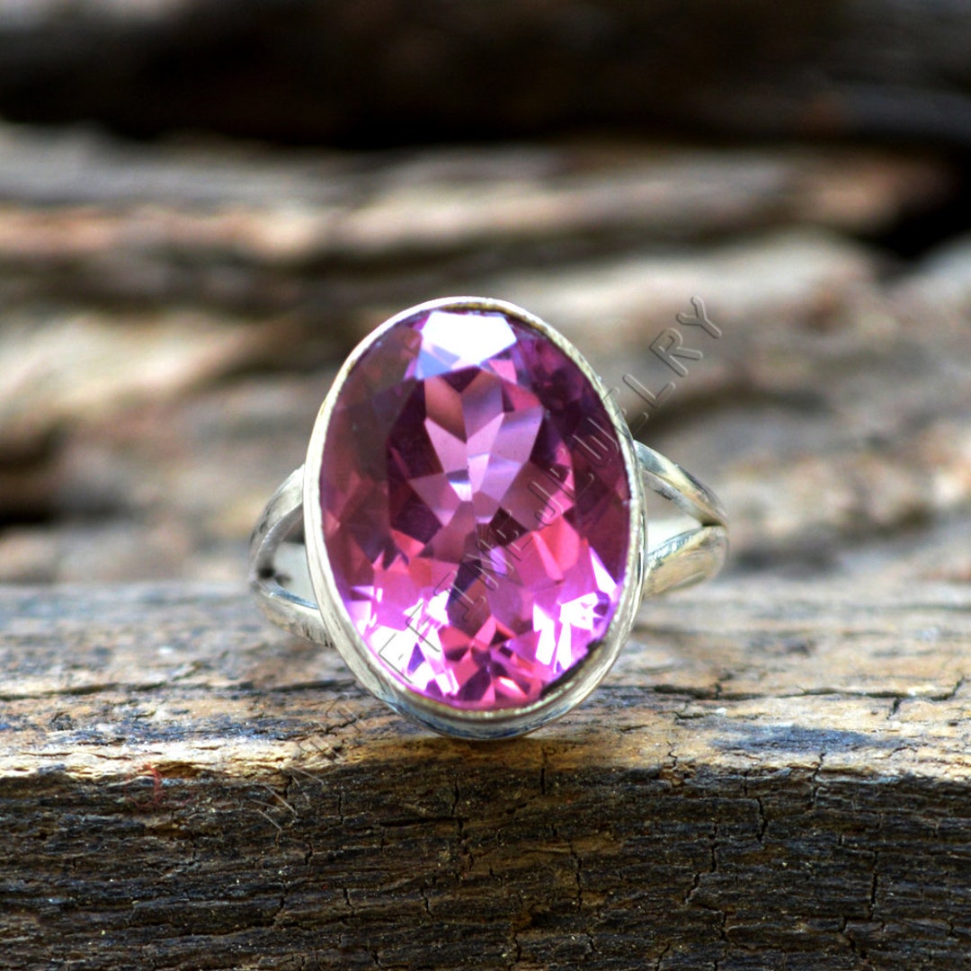 Pink Quartz Ring, Oval Cut Pink Quartz Ring, Solid 925 Sterling Silver ...
