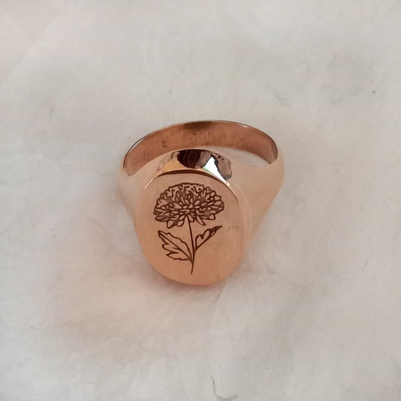 Custom Family Crest Signet Ring: Sterling Silver Flower Ring - Etsy