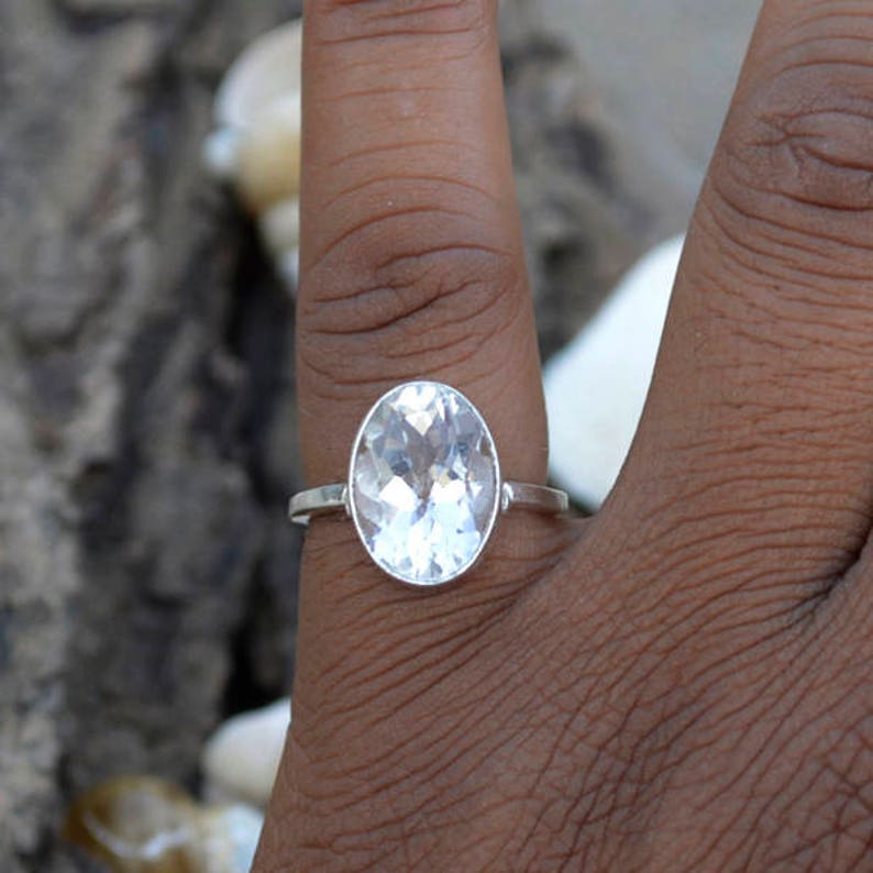 Natural Rock Crystal Gemstone Ring 925 Sterling Silver Ring | Etsy