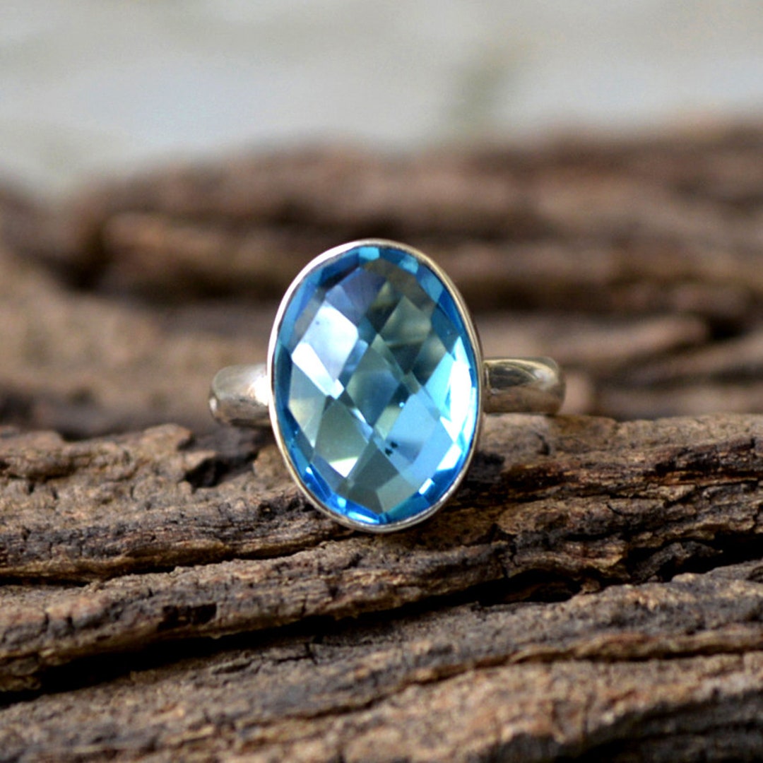 Blue Quartz Ring, 925 Sterling Silver Ring, Check Cut Blue Quartz Ring ...