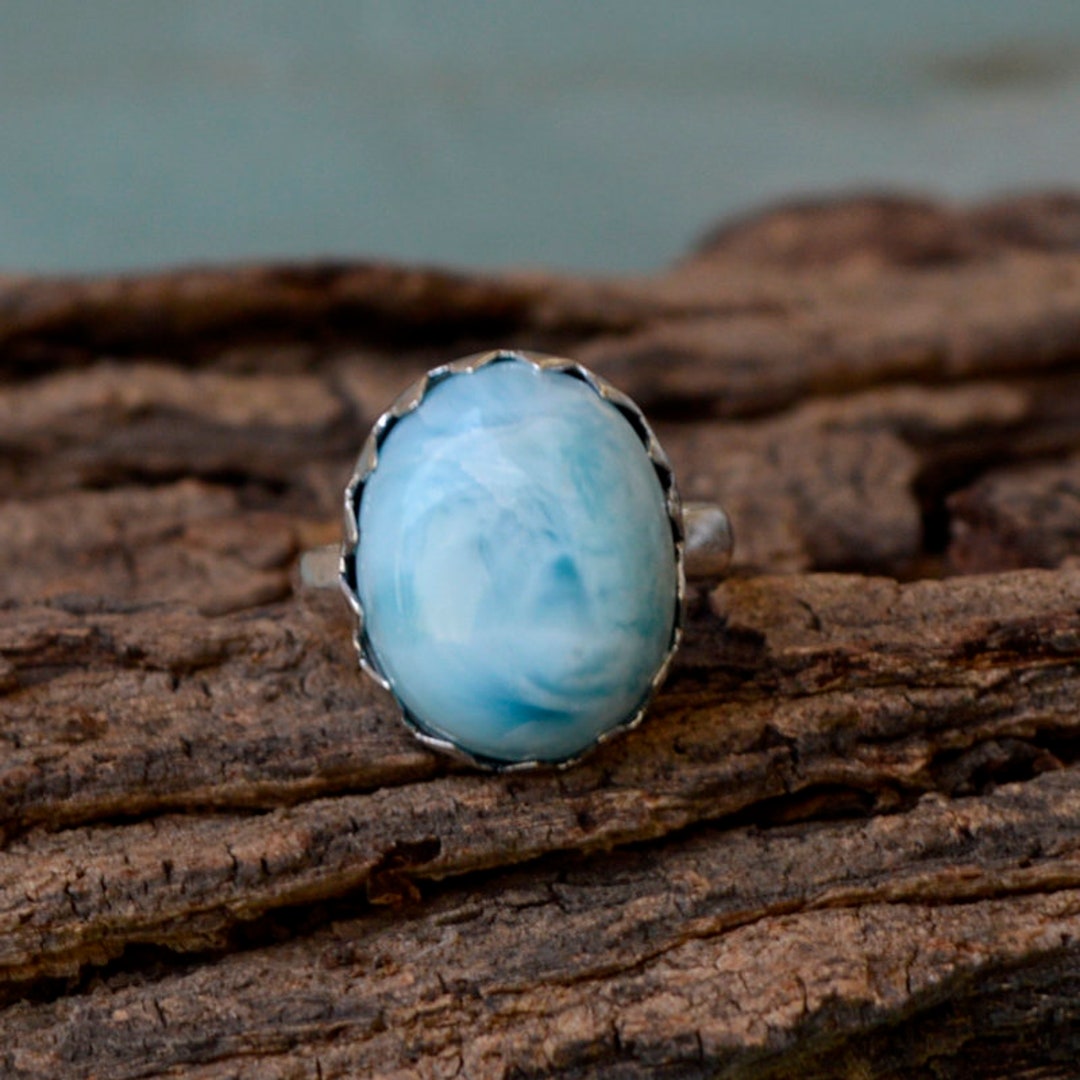 Dominican Larimar Gemstone Ring, Designer Statement Ring, 925 Sterling ...