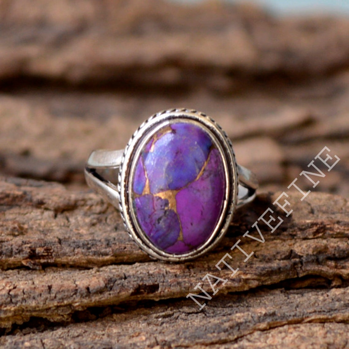 Purple Turquoise Gemstone Ring 925 Sterling Silver Ring - Etsy