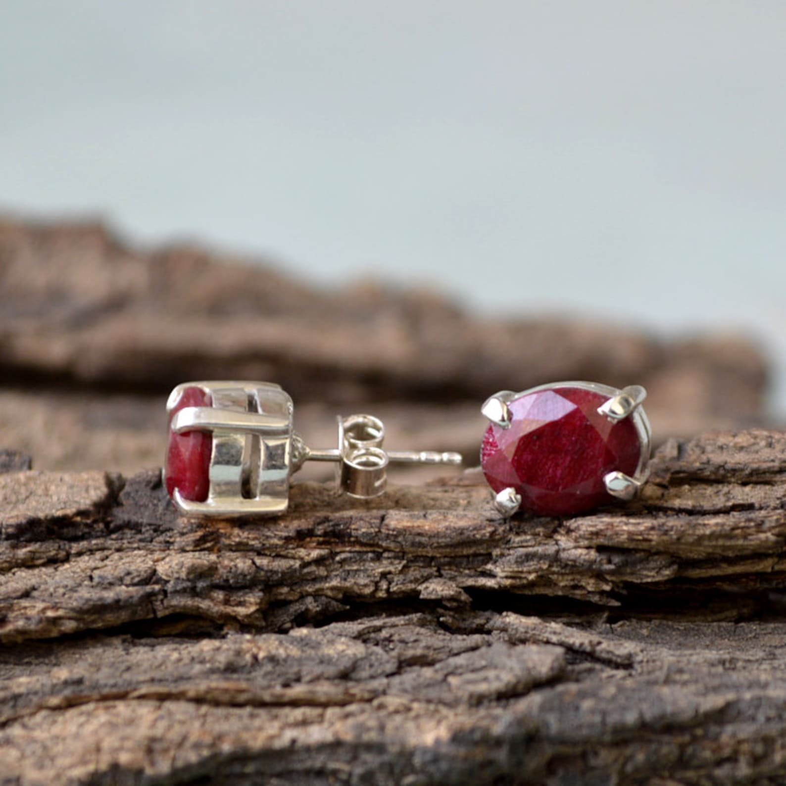 Natural Dark Red Ruby Earring Deep Red Genuine Ruby Studs - Etsy