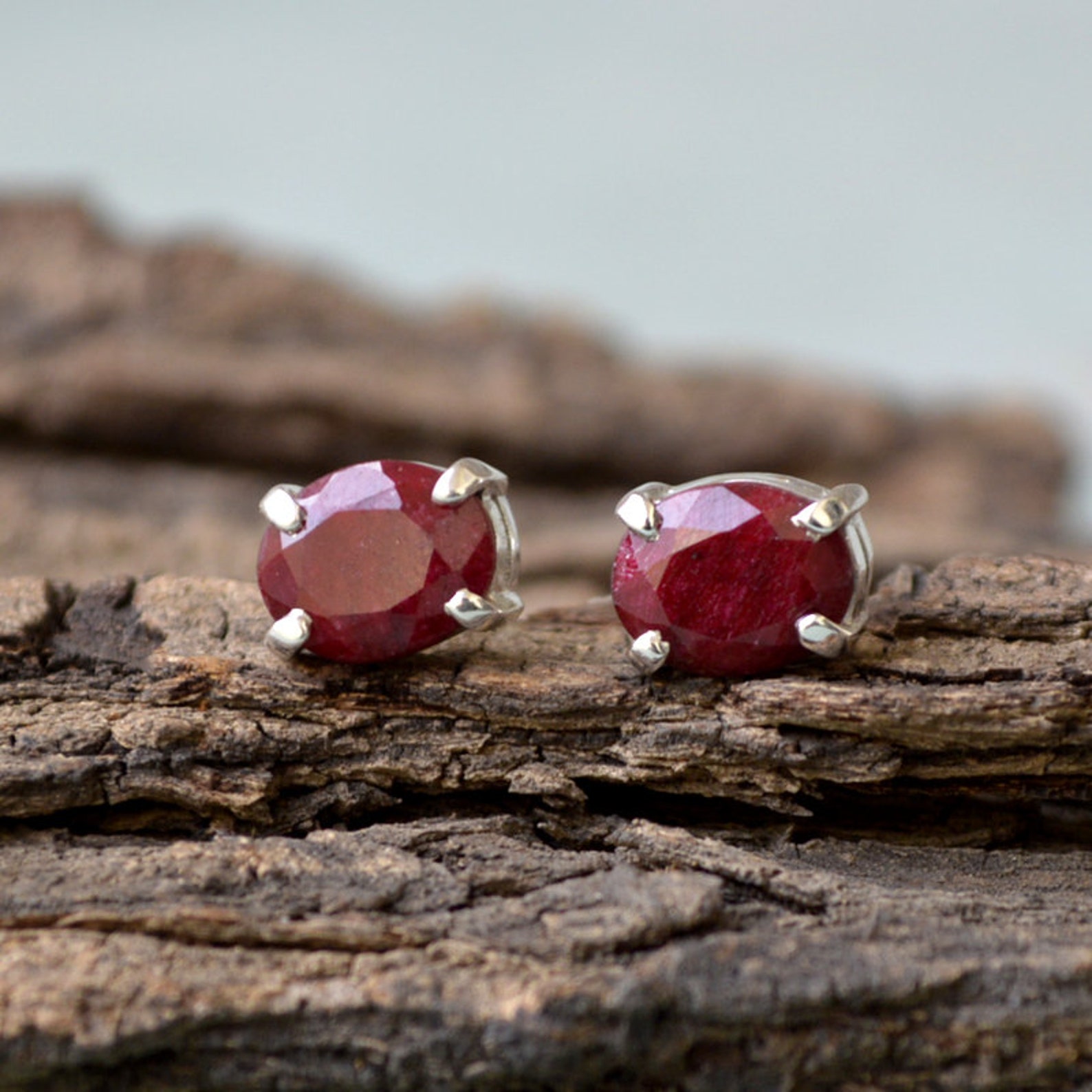 Natural Dark Red Ruby Earring Deep Red Genuine Ruby Studs - Etsy