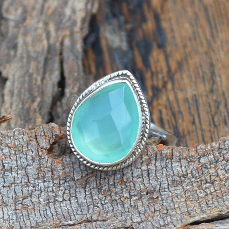 Aqua Chalcedony Gemstone Ring 925 Sterling Silver Ring - Etsy