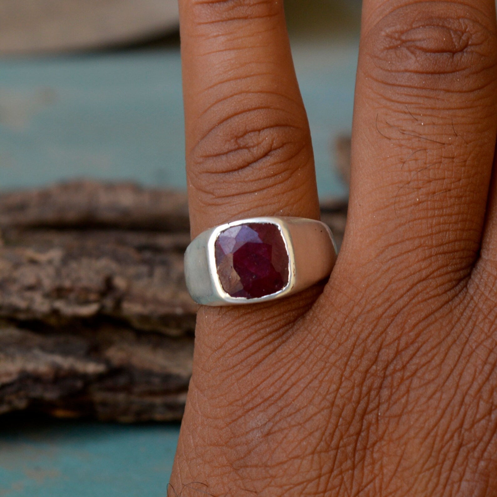 Natural Ruby Gemstone Ring Bezel Ring 925 Sterling Silver | Etsy