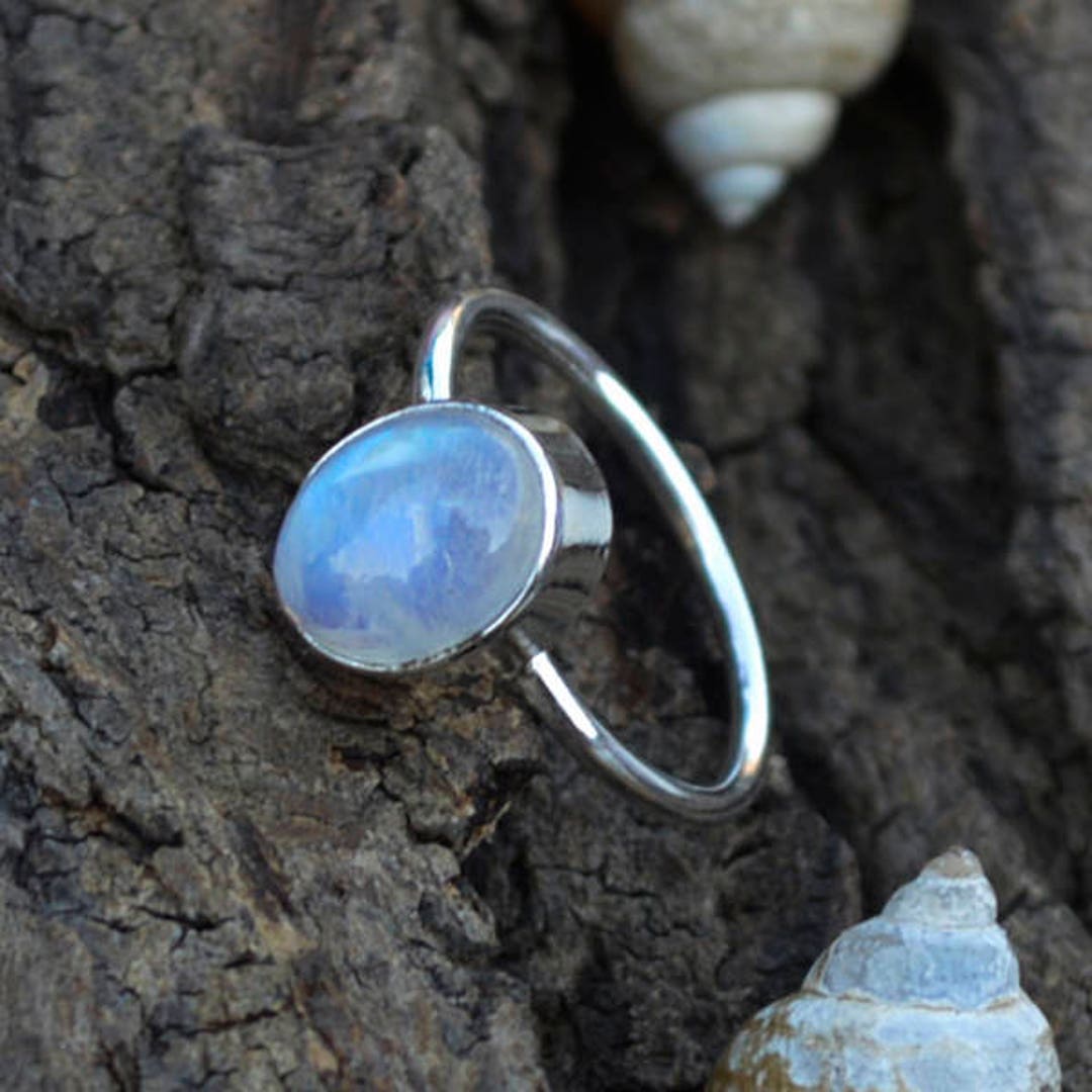 Rainbow Moonstone Gemstone Ring, Misty Moonstone Tiny Ring, 925 ...