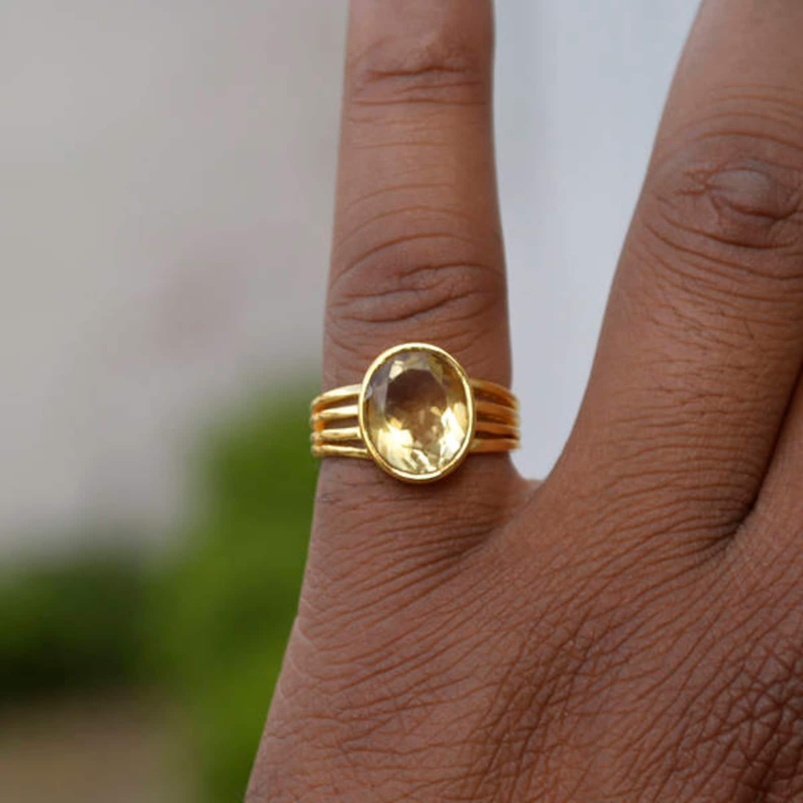 Natural Citrine Gemstone Ring sterling Silver Yellow Gold | Etsy