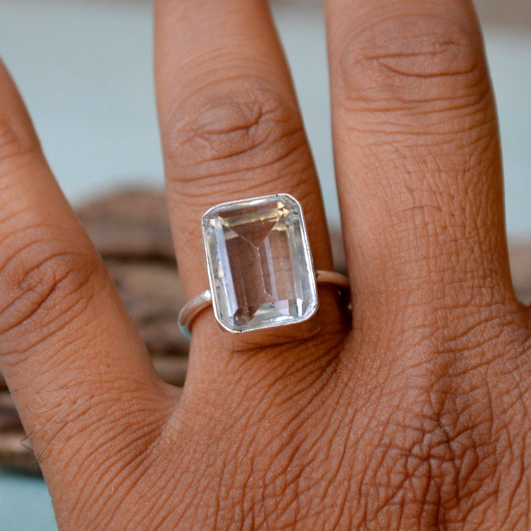 Crystal Gemstone Ring 925 Sterling Silver Ring Large Octagon | Etsy