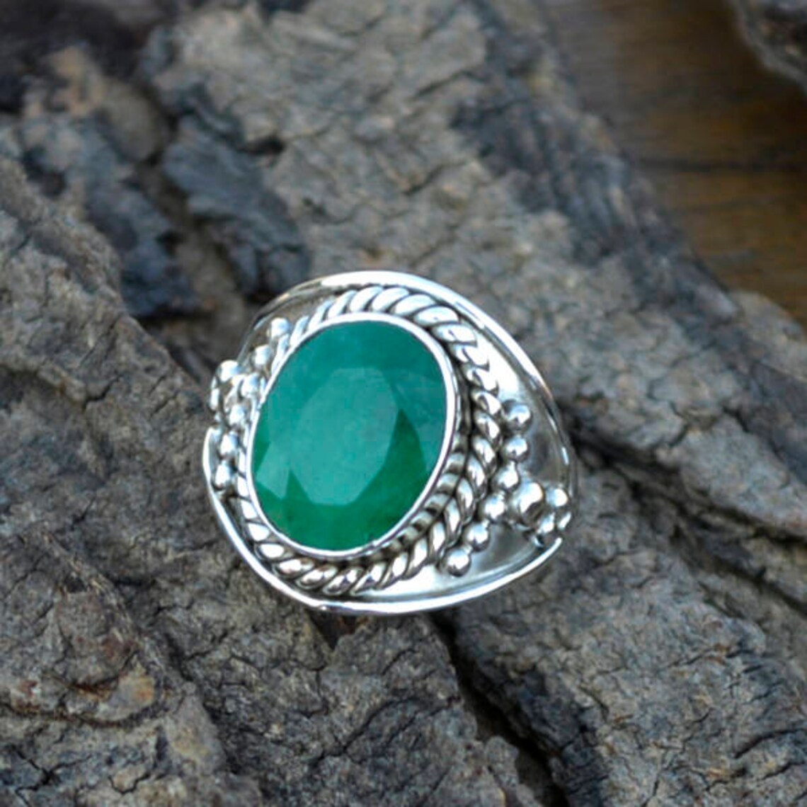 Natural Emerald Gemstone Ring Oval Faceted Emerald Ring 925 | Etsy