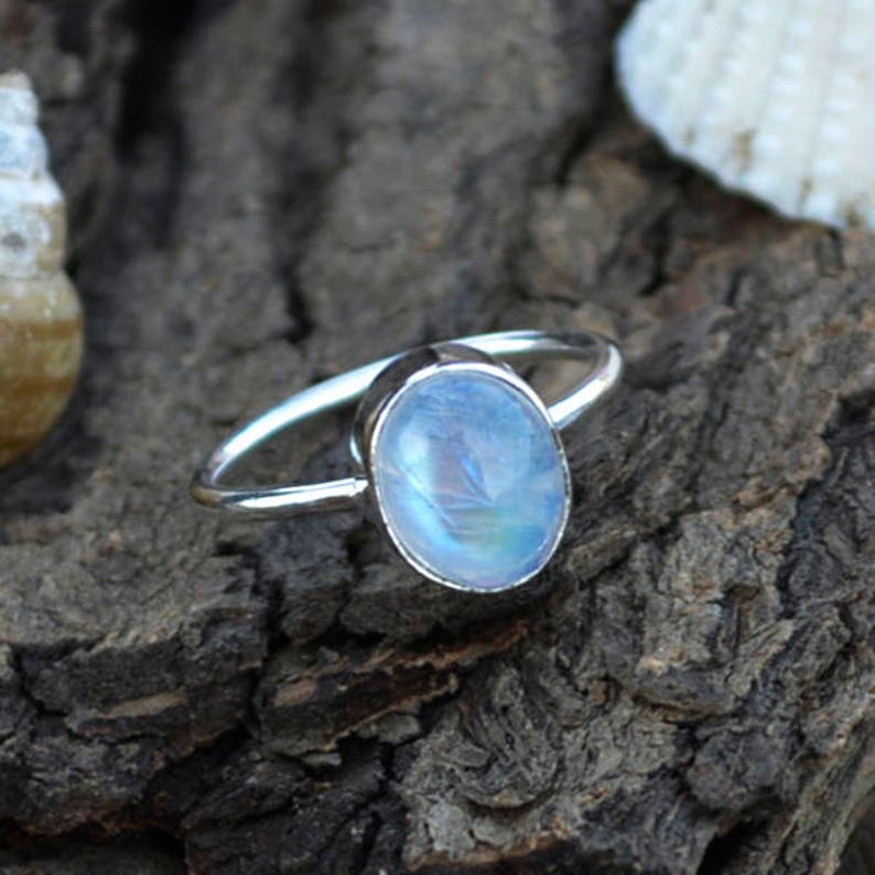 Rainbow Moonstone Gemstone Ring Misty Moonstone Tiny Ring - Etsy