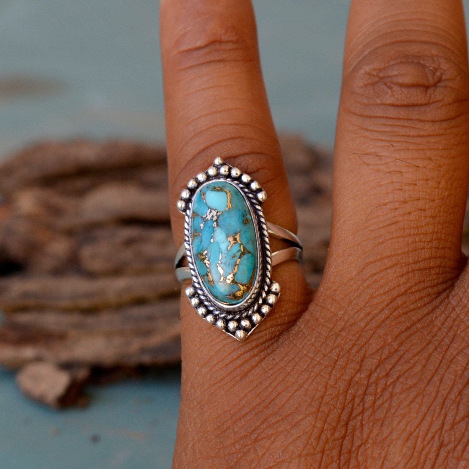 Blue Copper Turquoise Gemstone Ring 925 Sterling Silver Ring - Etsy