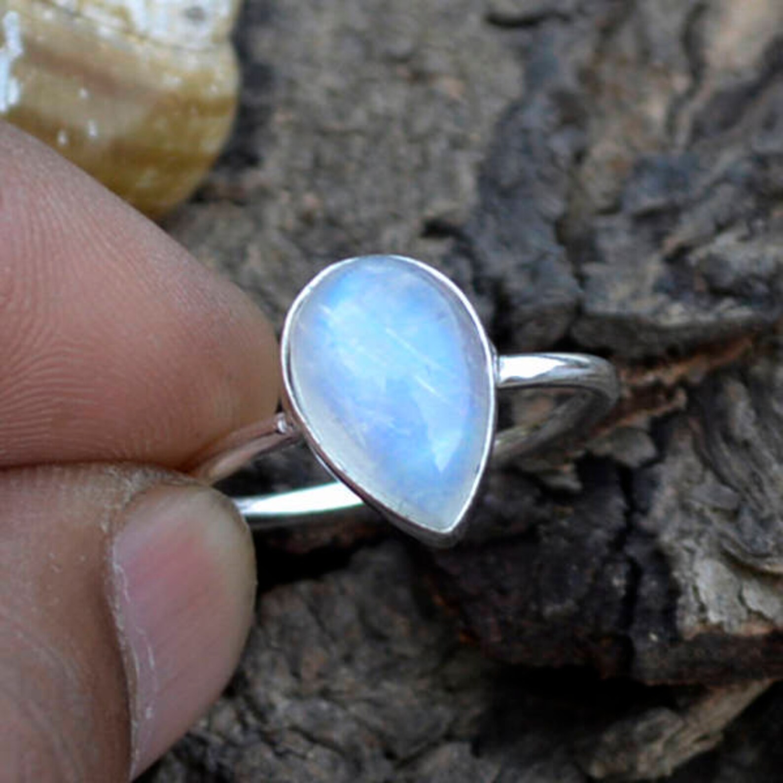 Rainbow Moonstone Ring Pear Moonstone Ring 925 Sterling - Etsy