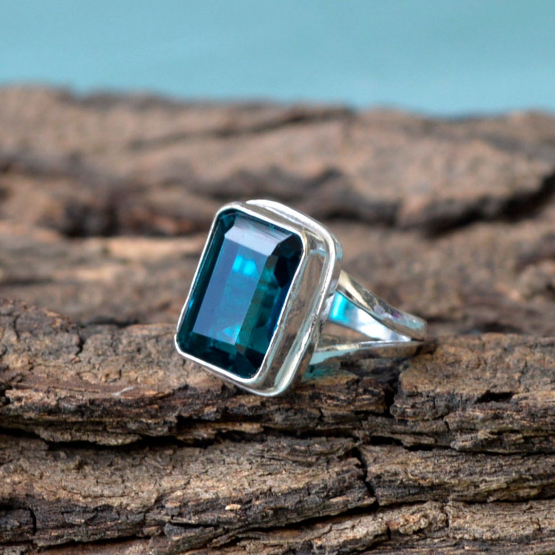 Neon Blue Apatite Quartz Ring, Bezel Set Ring, Octagon Quartz Ring, 925 ...