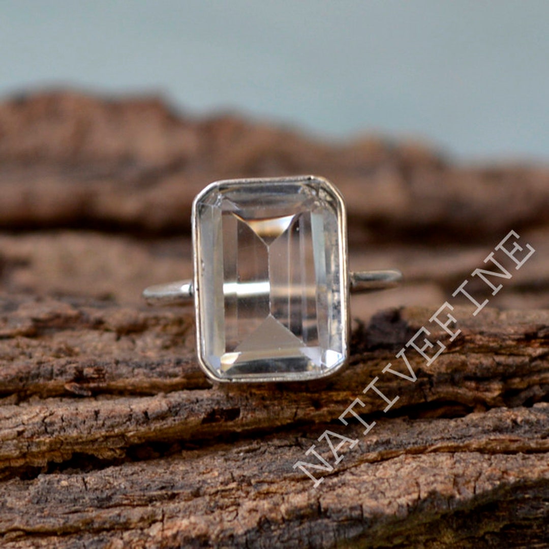 Sterling Silver Crystal Ring: Large Octagon Bezel Set Gemstone - Etsy