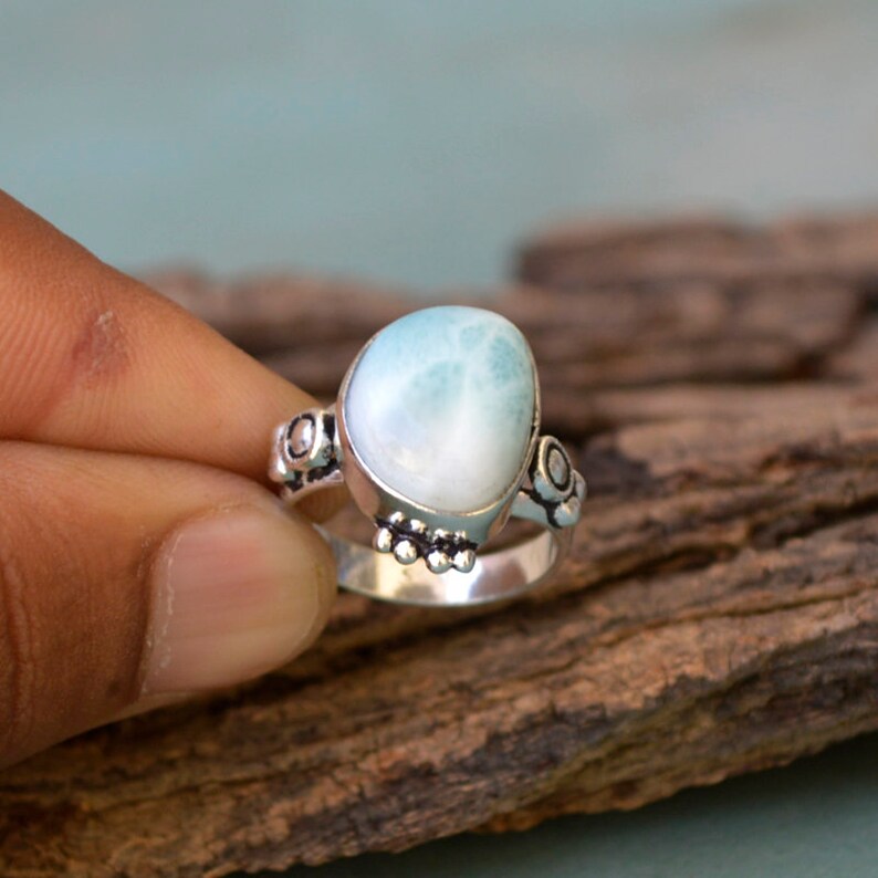 Dominican Larimar Gemstone Ring Pectolite Larimar Ring 925 - Etsy