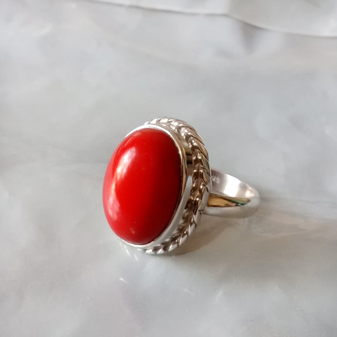 Red Coral Gemstone Ring -925 Sterling Silver Ring -oval Designer Gift ...