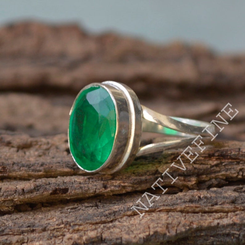 Emerald Gemstone Ring Bezel Setting Oval Gemstone Ring 925 - Etsy
