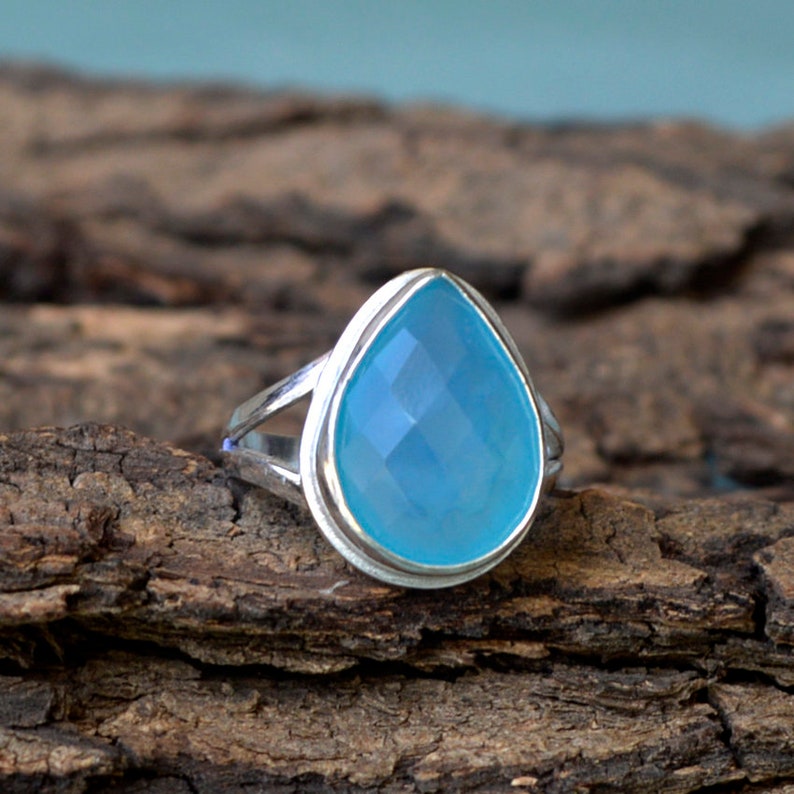 Natural Aqua Blue Chalcedony Gemstone Ring Bezel Ring 925 - Etsy